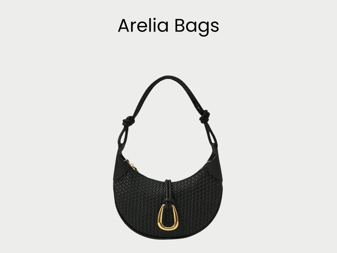 Black Woven Leather Underarm Bag With Zipper Minimal Shoulder Handbag ...