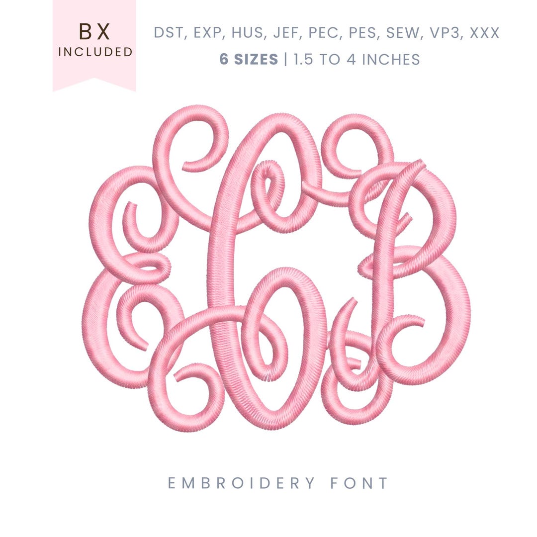 Script Monogram Embroidery Font - Cursive Embroidery Font - Machine ...