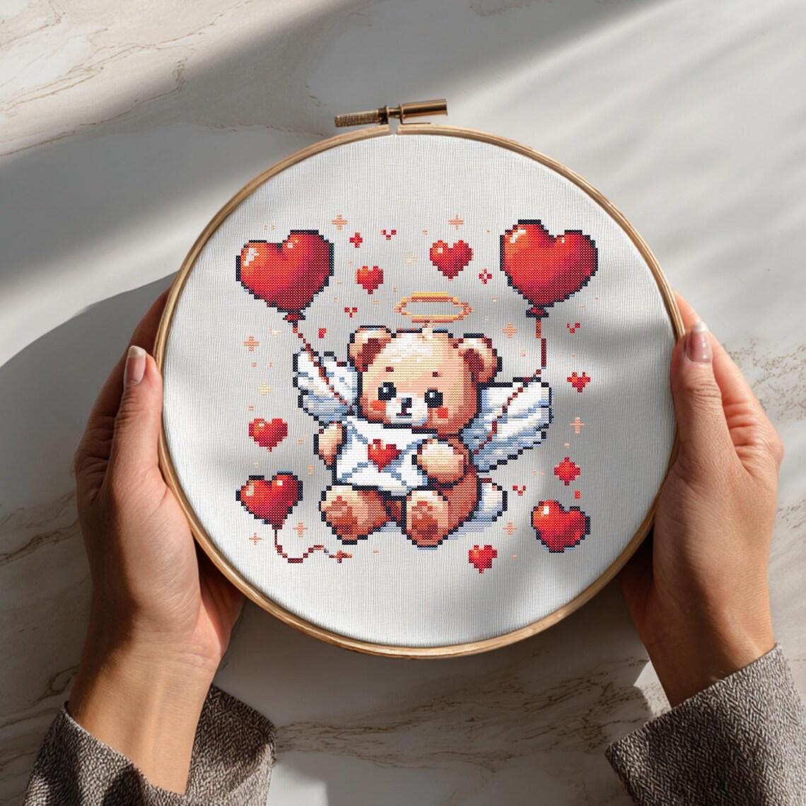 Valentine Cross Stitch Pattern PDF, Cute Cupid Bear, Instant Download ...