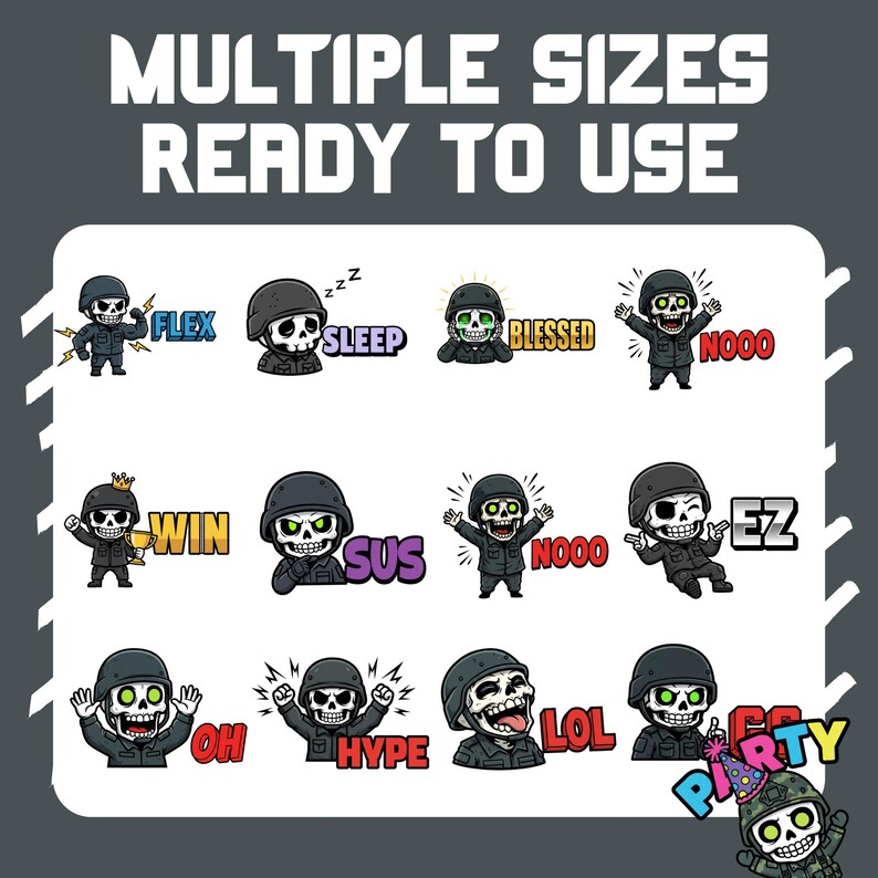 Skull Soldier Twitch Emotes Pack | Kawaii Military Skeleton Streamer ...