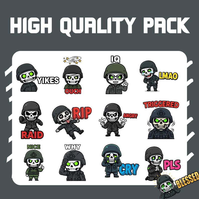 Skull Soldier Twitch Emotes Pack | Kawaii Military Skeleton Streamer ...