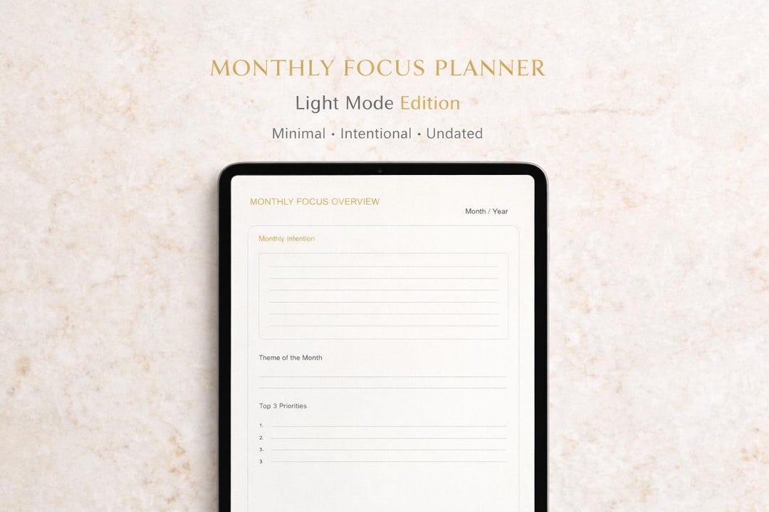 Monthly Focus Planner | Minimalist Digital iPad Planner | Undated for ...