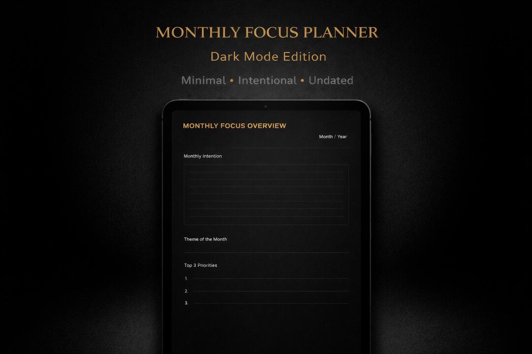 Monthly Focus Planner | Minimalist Digital iPad Planner | Undated for ...