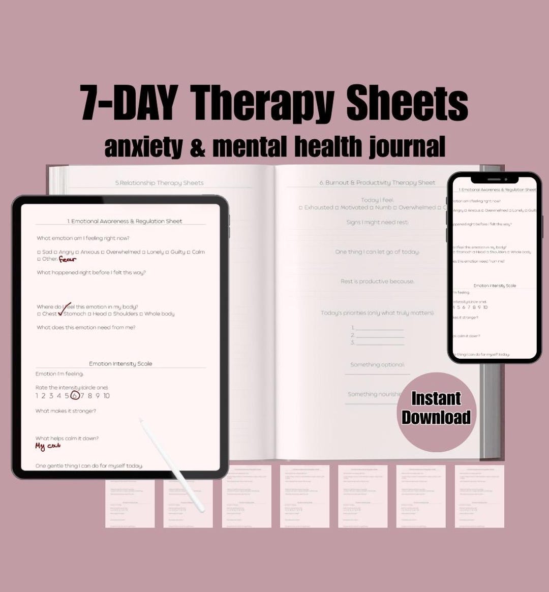7-THERAPY JOURNAL | Guided Self-reflection Worksheets | Mental Health ...