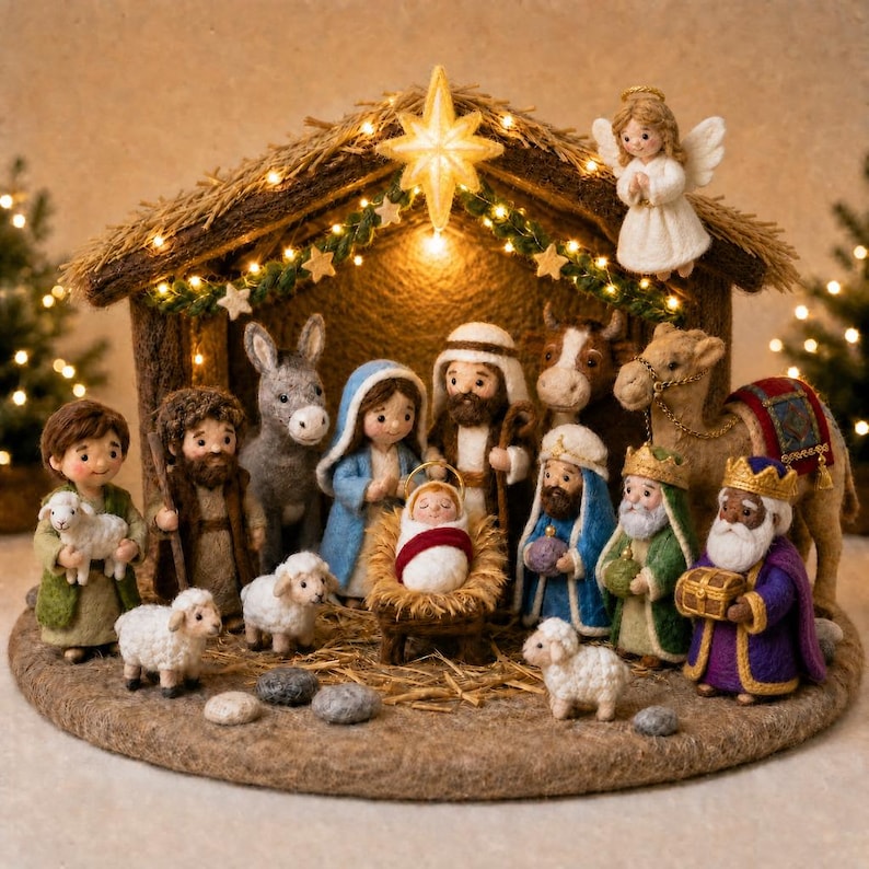 Hand Felted Nativity Scene, Holy Family, Christian Holiday Decor,prayer ...