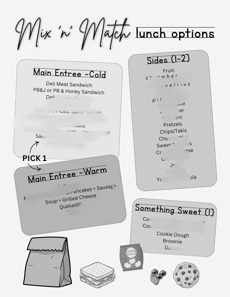 Mix & Match Lunch Planner Printable | Editable Canva Lunch Chart | Kid ...