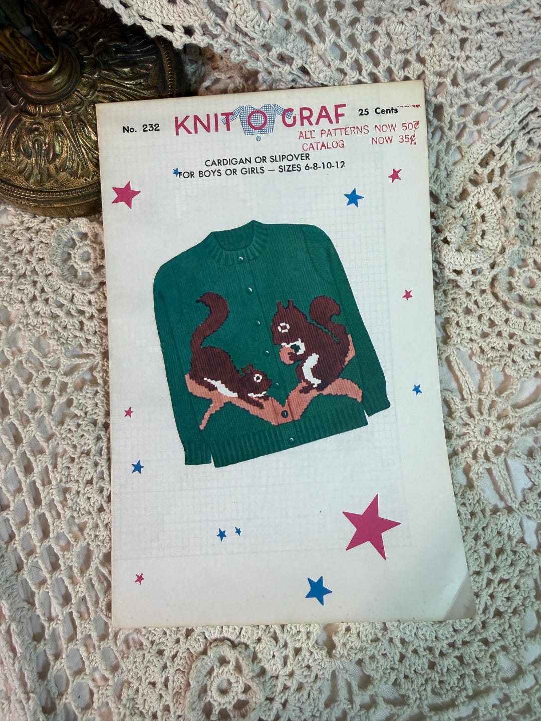1950s Squirrel Cardigan Knitting Pattern – Retro Animal Sweater 232 ...