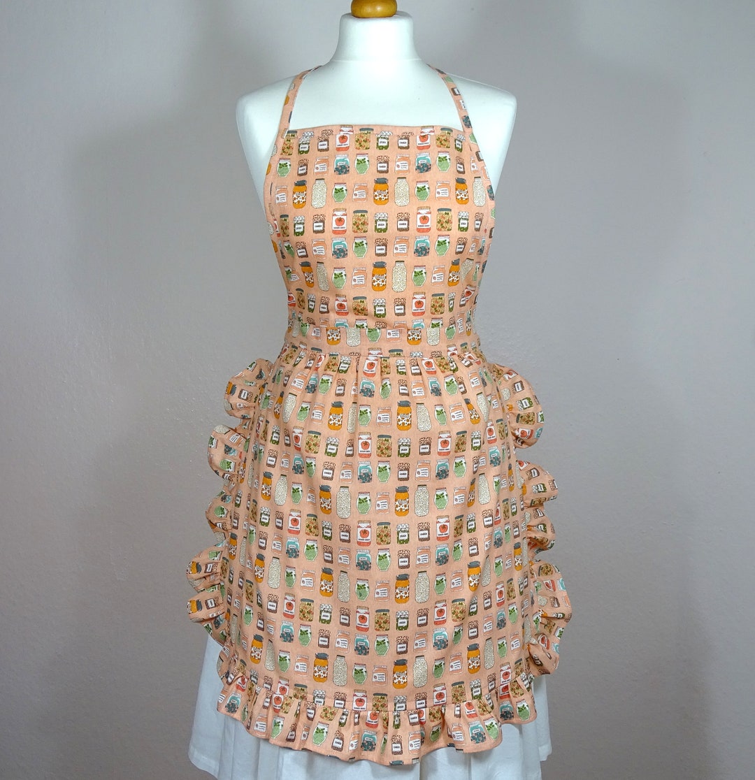 Women’s Full Apron Pin-up Retro Style Peach Pink Pantry Jar Print - Etsy