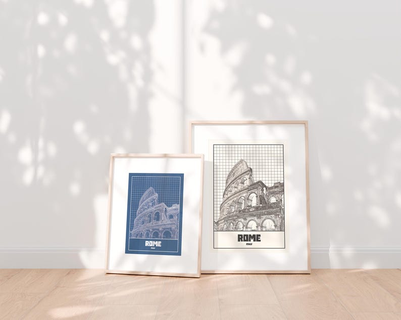 Architecture Blueprint Poster, Colosseum Blueprint Wall Art Print, Rome ...