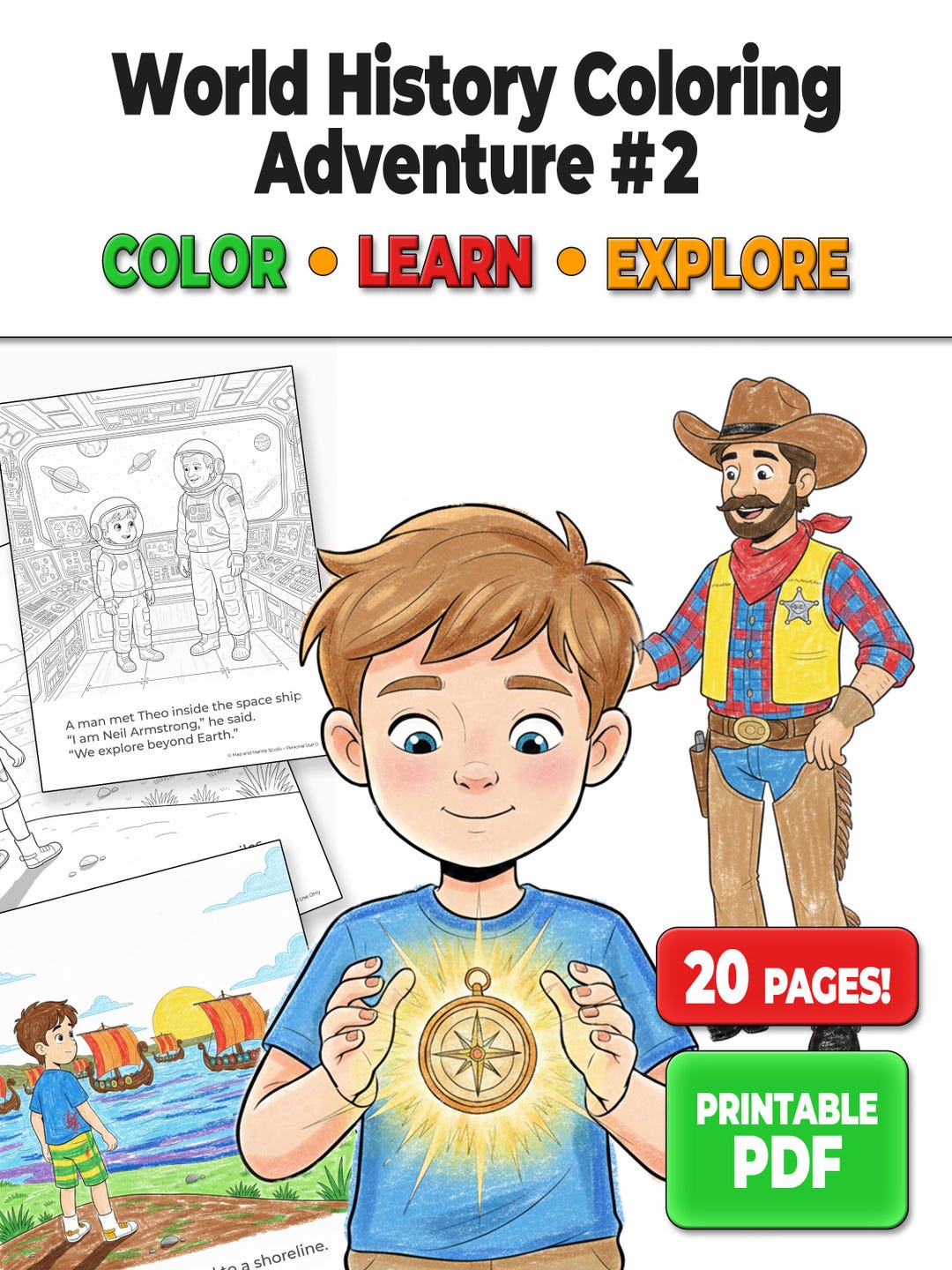 Theo the Time Traveler Coloring Book 2 | Homeschool History Printable ...