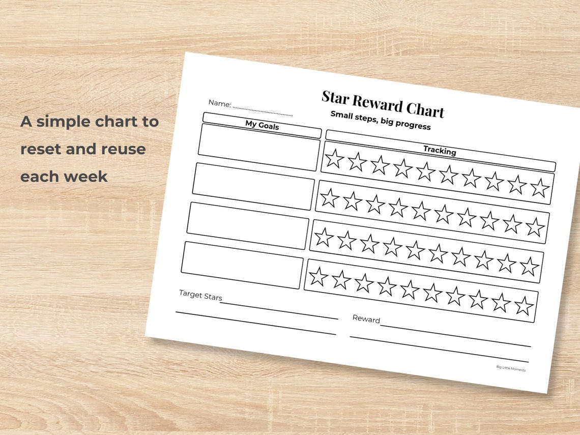 Kids Star Reward Chart Printable | Behaviour Tracker PDF | A4 Instant ...