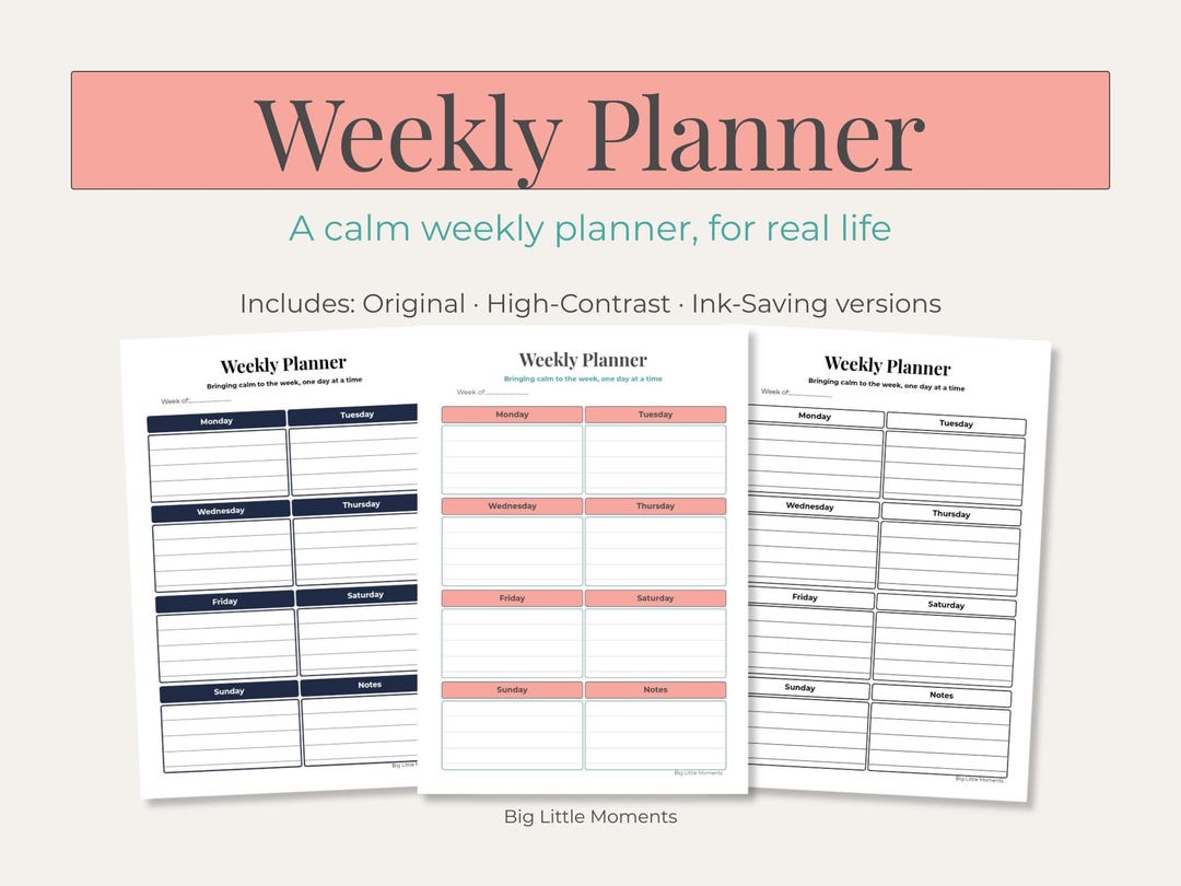 Undated Minimalist Weekly Planner Printable (A4 PDF) - Etsy Canada