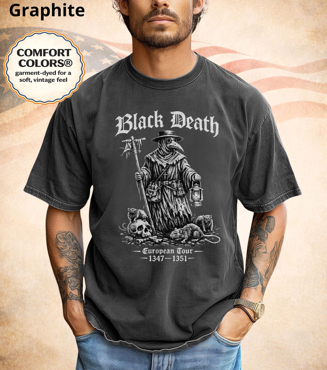 Vintage Graphic Black Death Plague T-shirts in Europe 1347 1351, Retro ...