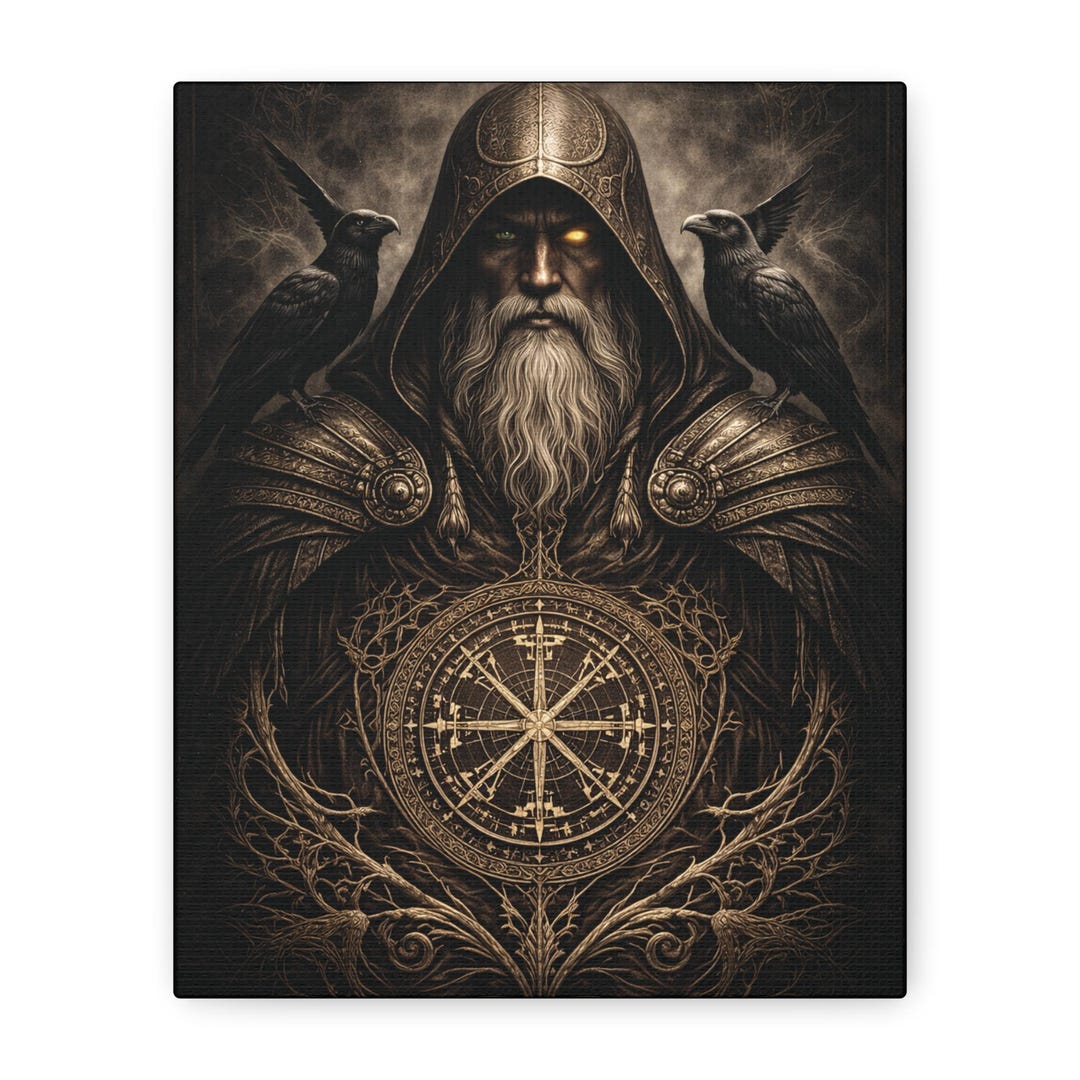 Odin With Vegvisir and Ravens Canvas - Etsy