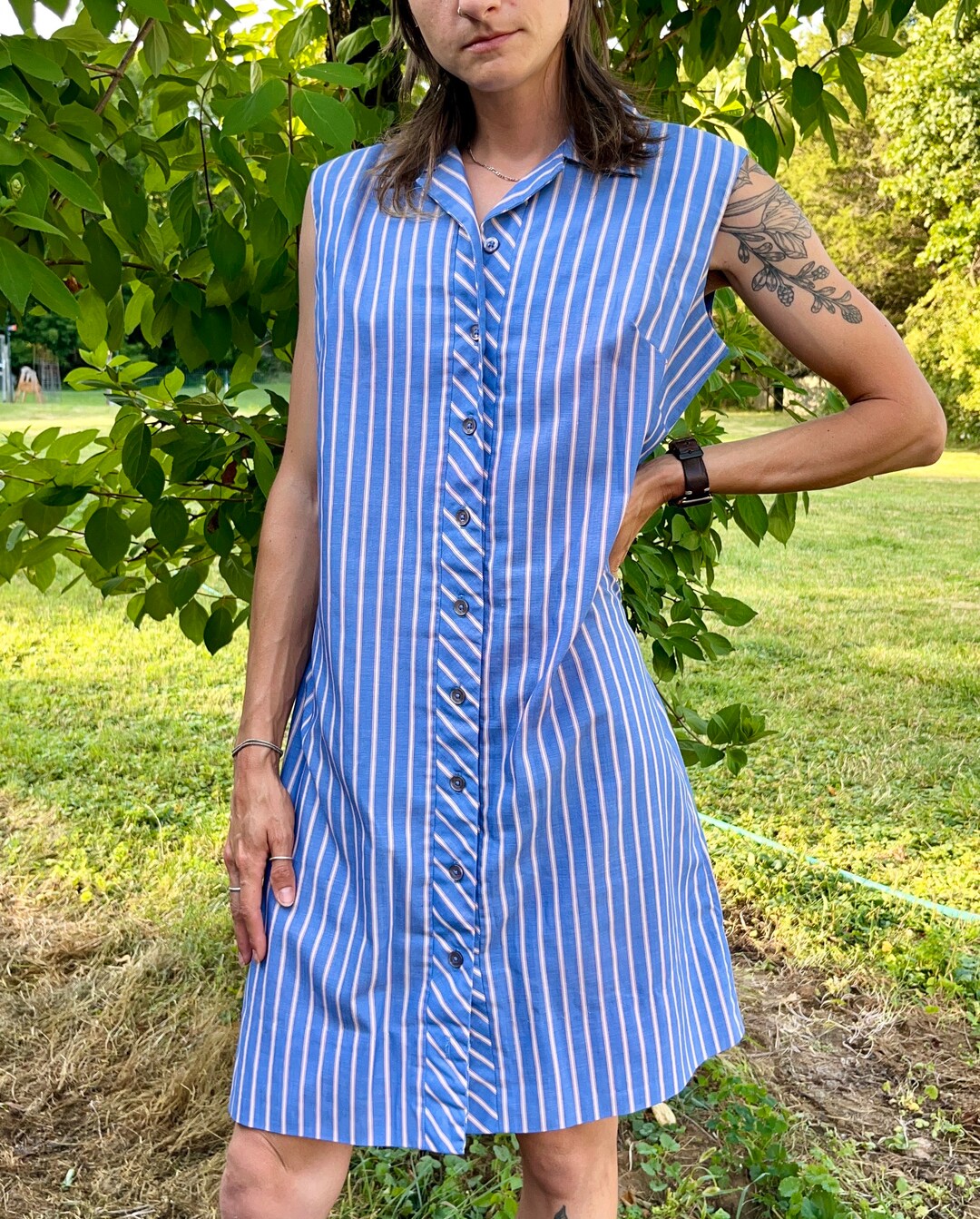 Vintage Country Miss Blue Striped Button up Shirt Dress - Etsy
