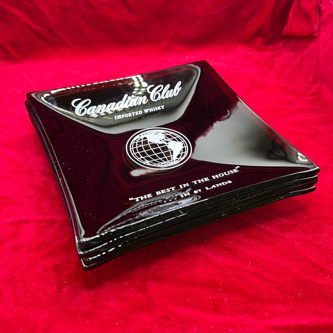 Set of Vintage Black Glass Canadian Club Trays - Etsy