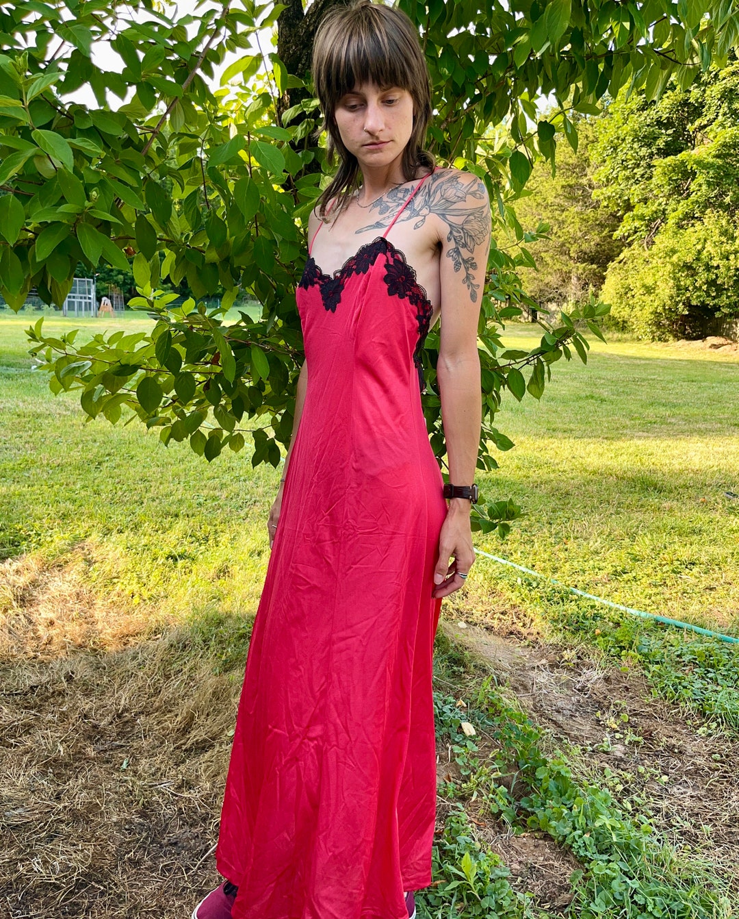 Vintage Red and Black Lace Undercover Wear Slip Dress - Etsy