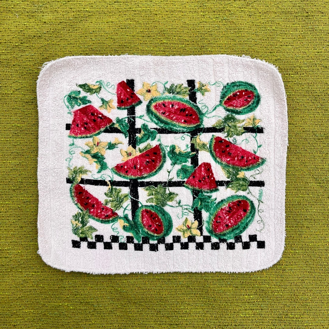 Vintage Watermelon & Checkerboard Dish Cloth - Etsy
