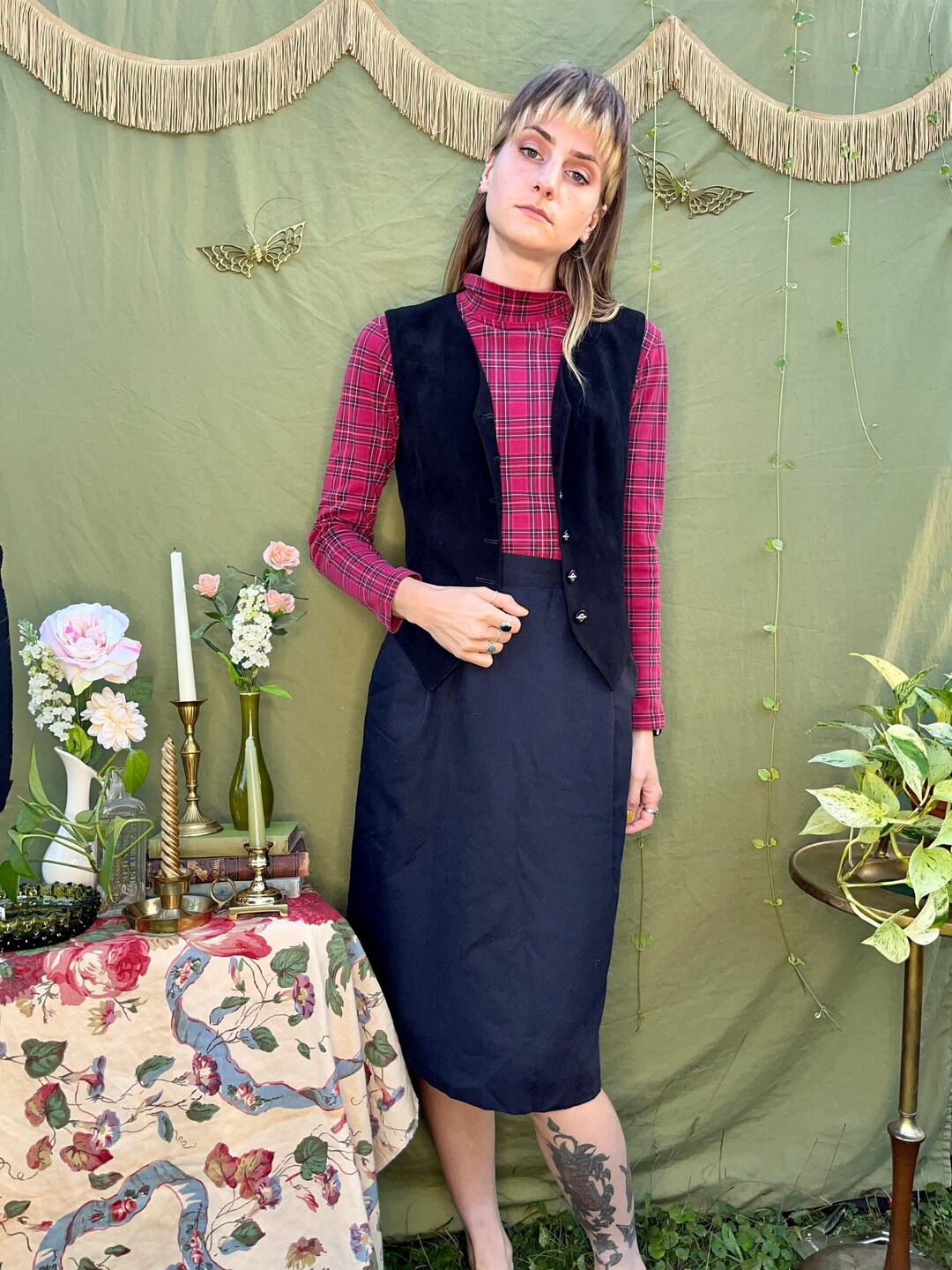 Vintage Croft & Barrow Red and Black Plaid Mockneck Shirt - Etsy