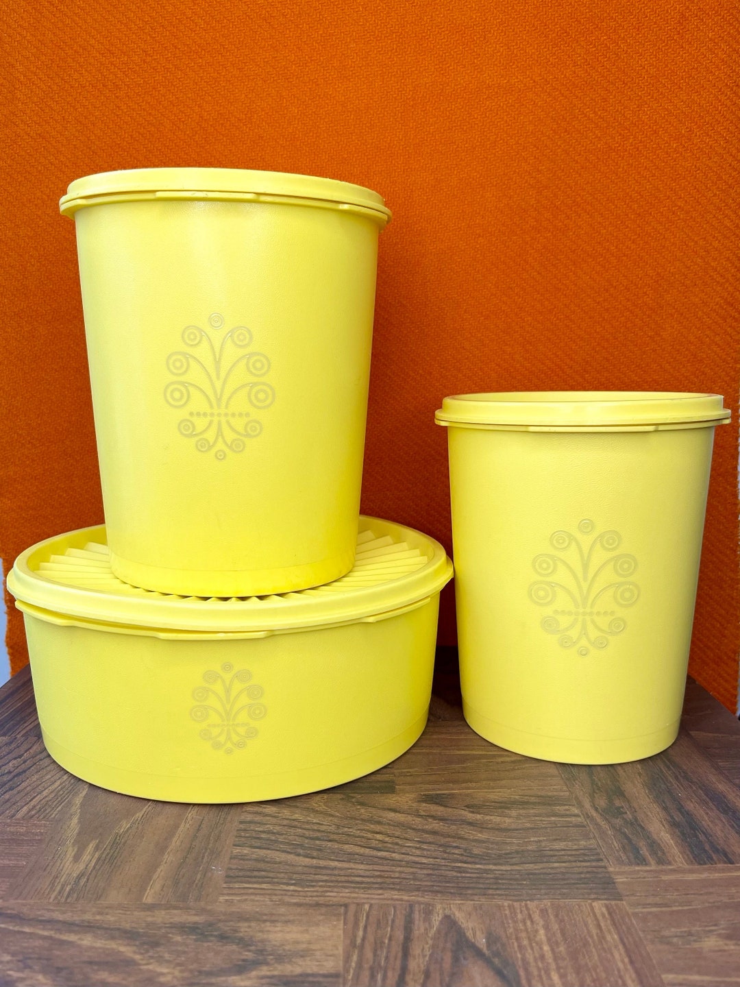 Vintage Set of 3 Nesting Yellow Tupperware Servalier Storage Containers ...