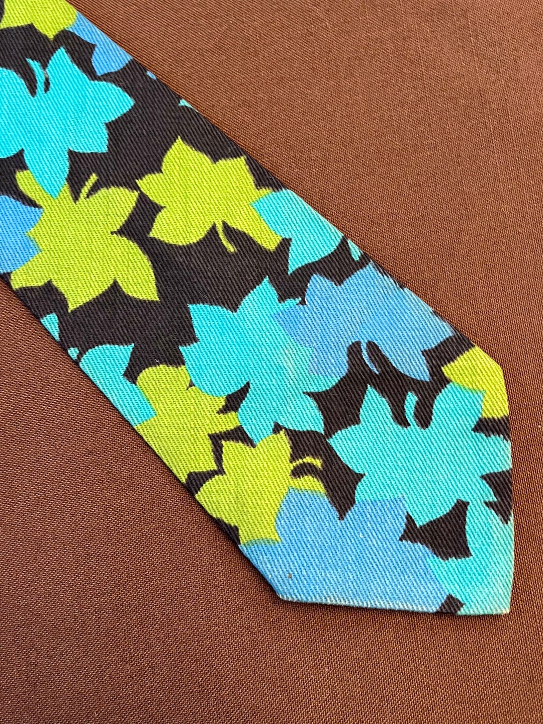 Vintage Green and Blue Leaf Design Necktie - Etsy
