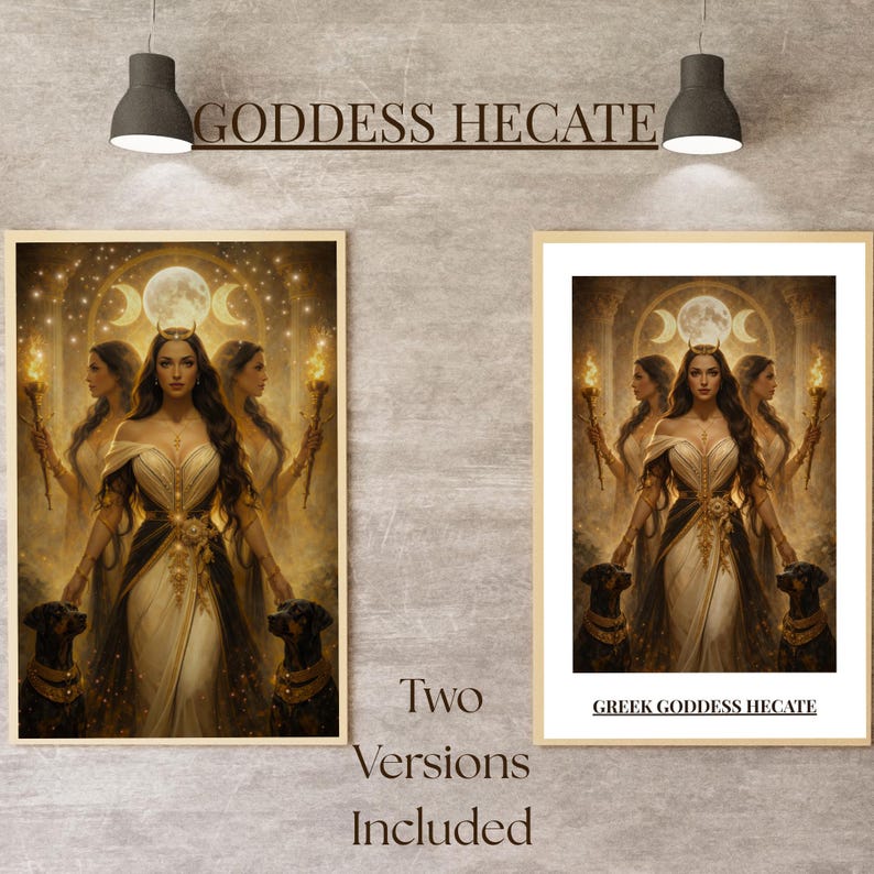 Hecate Goddess Triple Moon Wall Art, Greek Mythology Print, Dark ...