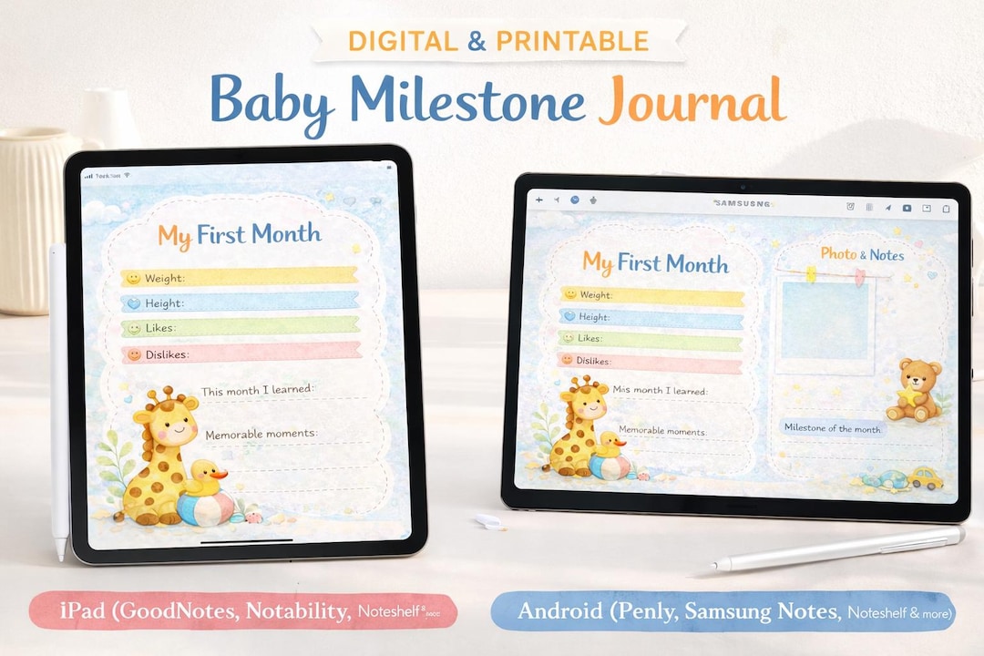 Baby Milestone Journal | Digital & Printable | iPad + Android + A4 ...
