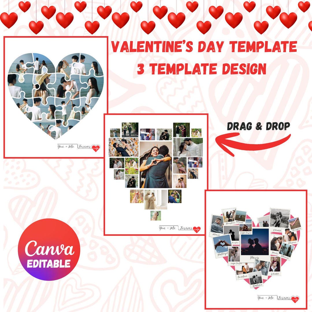 3 Love Photo Collage Editable Template, Valentine's Day, Anniversary ...