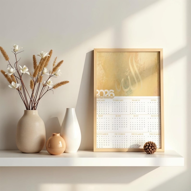 2026 Islamic Calendar | Minimalist Allah Calligraphy, Muslim Home Decor ...