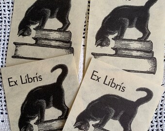 Digital Download Vintage Bookplate With a Cat on a Book, Printable ...