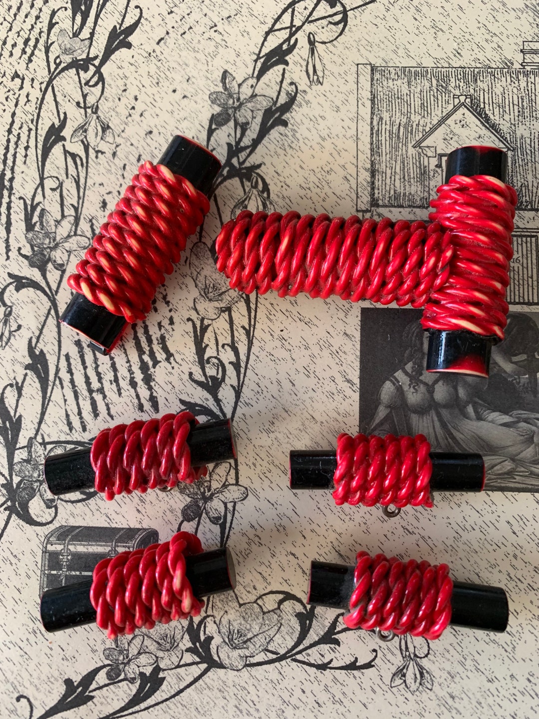 Extruded Celluloid Dark Pink Buttons and Cape or Cloak Closure Set ...