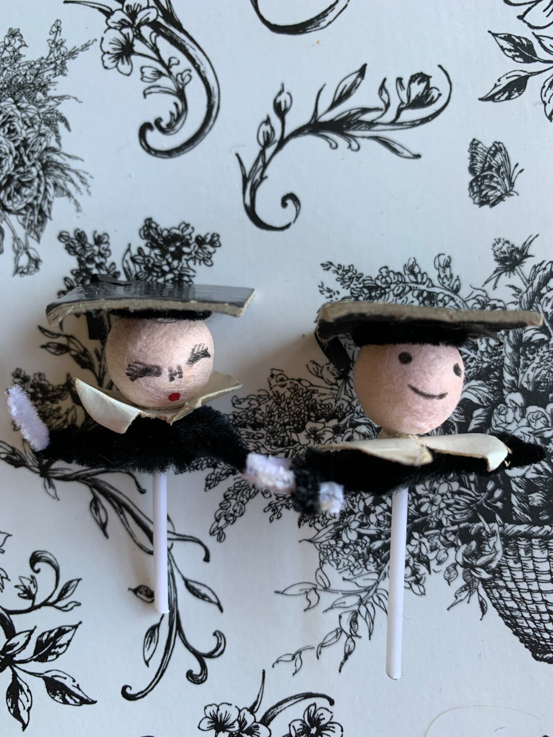 Vintage Spun Cotton Graduation Party Picks Cake Decorations Toppers 2 ...