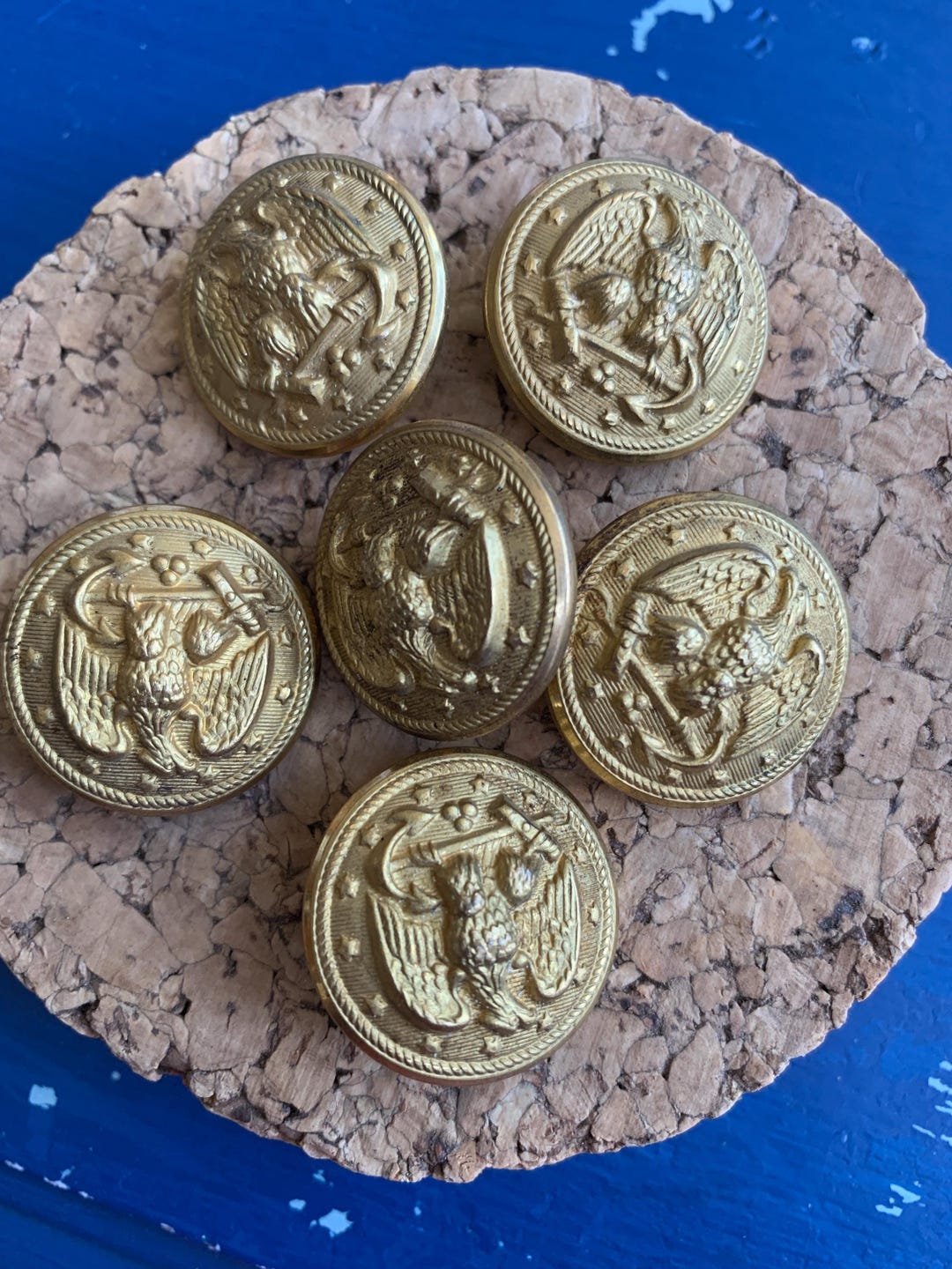U.S. Navy Uniform Buttons, Waterbury Button Co. Set of 6 With One ...