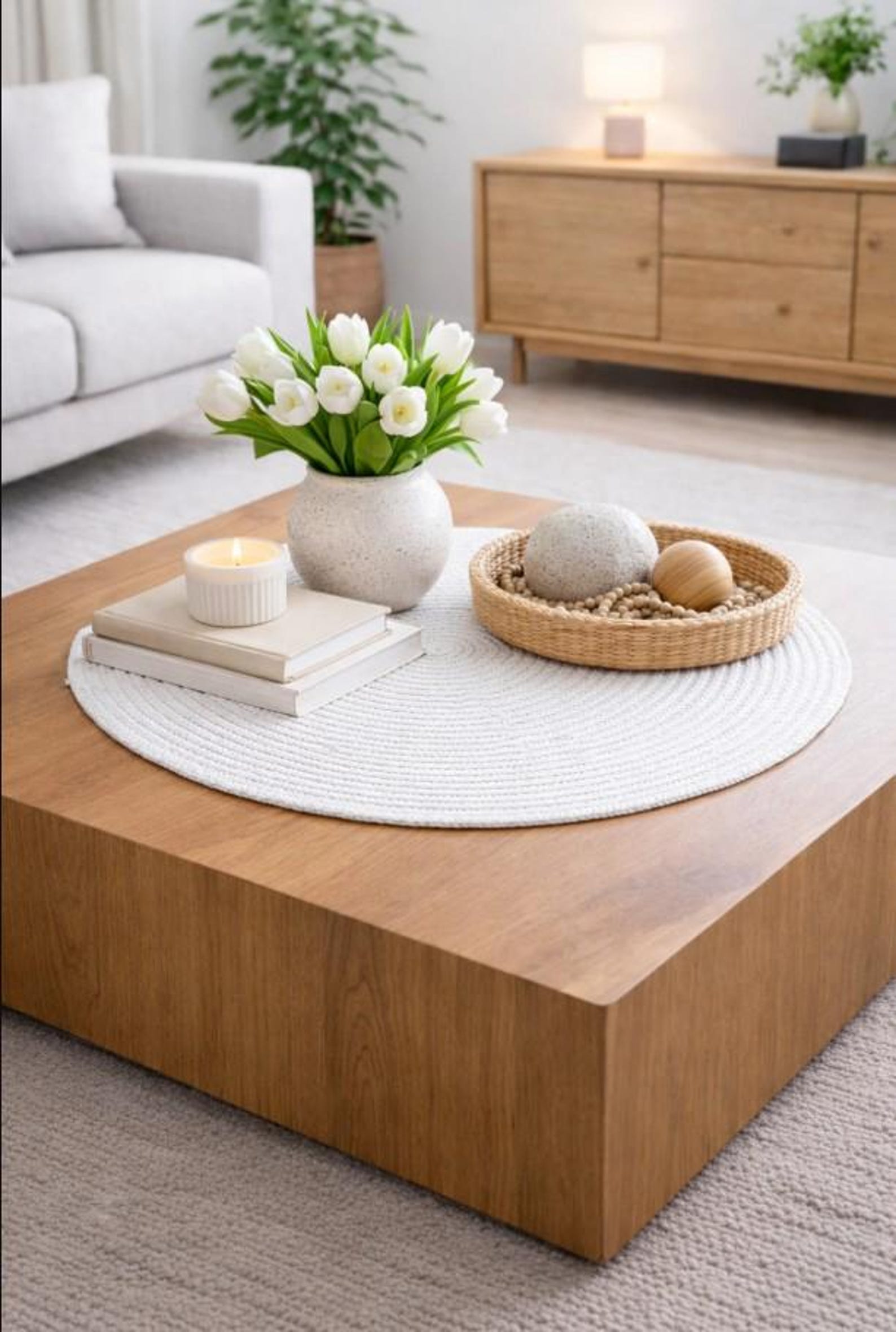 Round Cotton Rope Centerpiece, 20 Inch Beige Woven Table Mat, Farmhouse ...