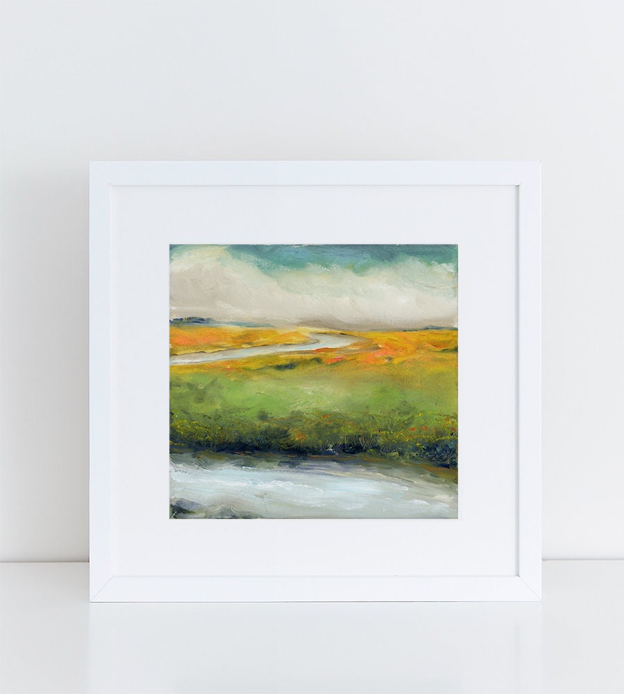 Landscape Art Print, Oil Painting Print, Square Print, River Art ...