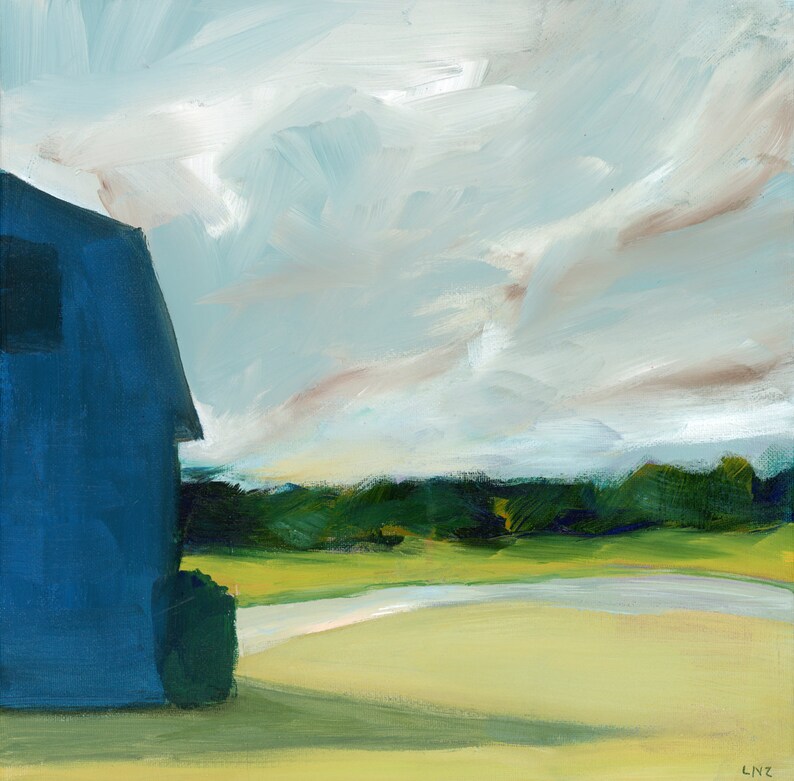 Blue Barn Art Print, Farm Print, Farmhouse, Landscape Art Print ...