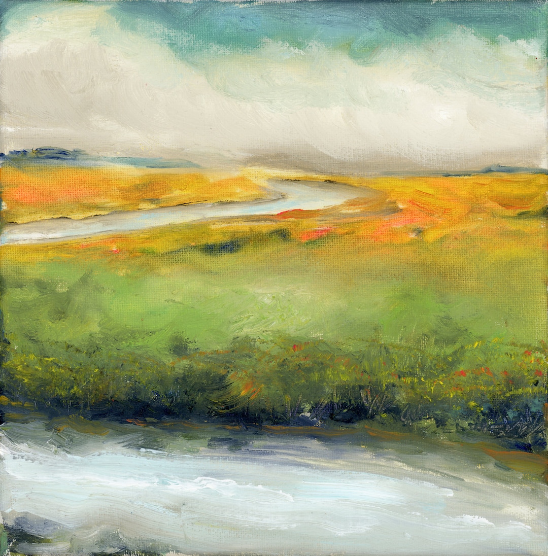 Landscape Art Print, Oil Painting Print, Square Print, River Art ...