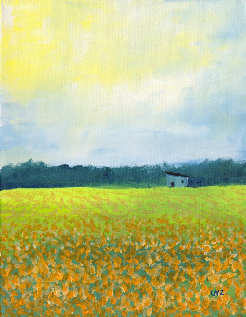 Modern Wall Art Decor Mustard Fields France Pasture Trees | Etsy