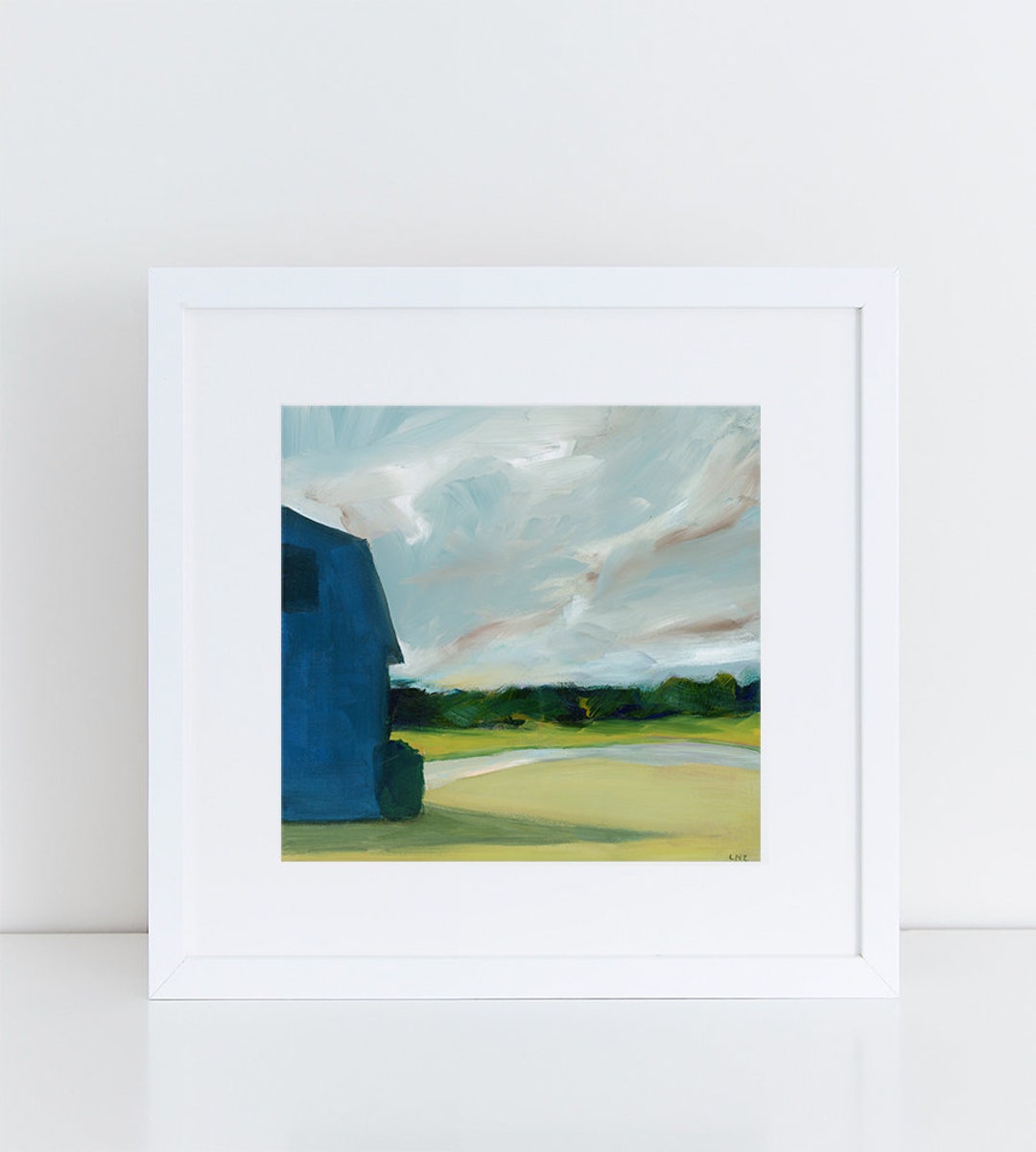 Blue Barn Art Print, Farm Print, Farmhouse, Landscape Art Print ...