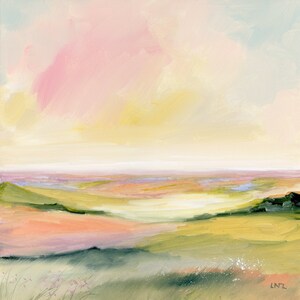 Landscape Art Print, Prairie, Sunset, Fields, Landscape Painting ...