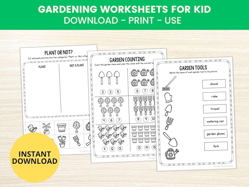 Gardening Worksheets for Kids Printable, Kindergarten Garden Activity ...
