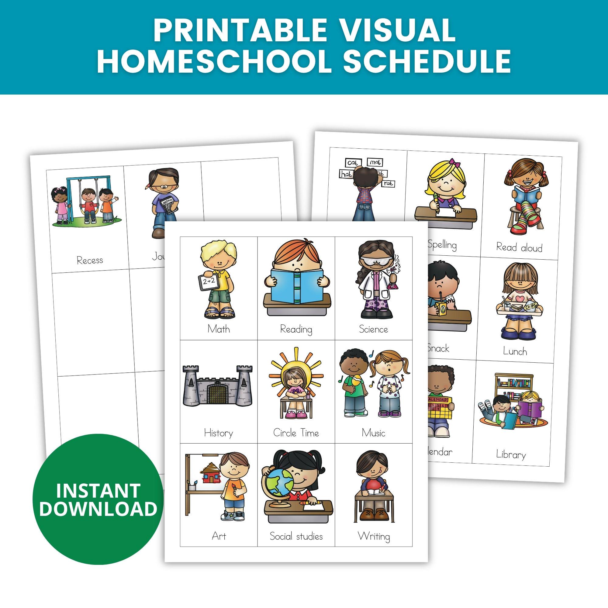 Visual Homeschool Schedule Printable, Daily Routine Cards for Kids ...