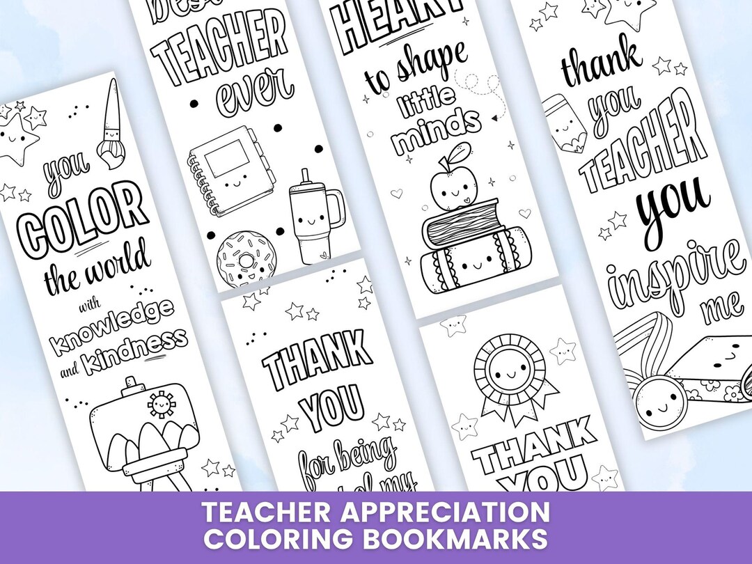 Teacher Appreciation Coloring Bookmarks Printable, Thank You Teacher ...