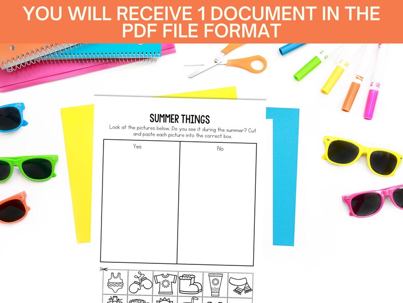 Summer Cutting Worksheets for Kids, Scissor Skills Printable, Preschool ...