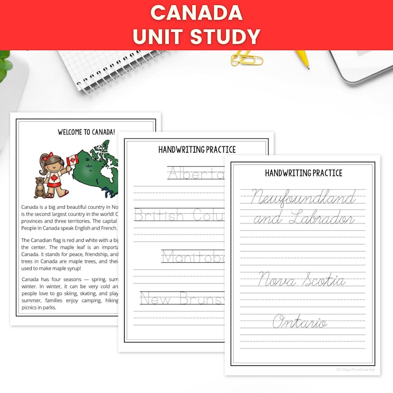 Canada Unit Study Printable, Canada Worksheets for Kids, Homeschool ...
