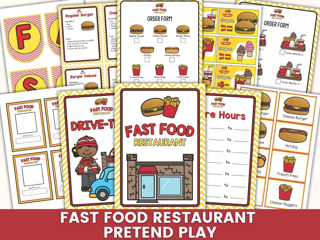Fast Food Restaurant Pretend Play Printables, Restaurant Dramatic Play ...