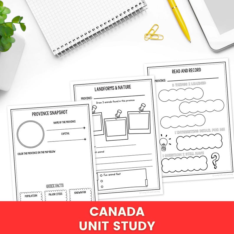 Canada Unit Study Printable, Canada Worksheets for Kids, Homeschool ...