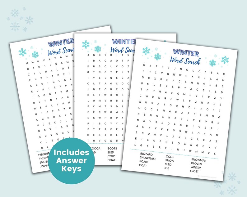 Winter Word Search Printables | Winter Word Search for Kids | Winter ...