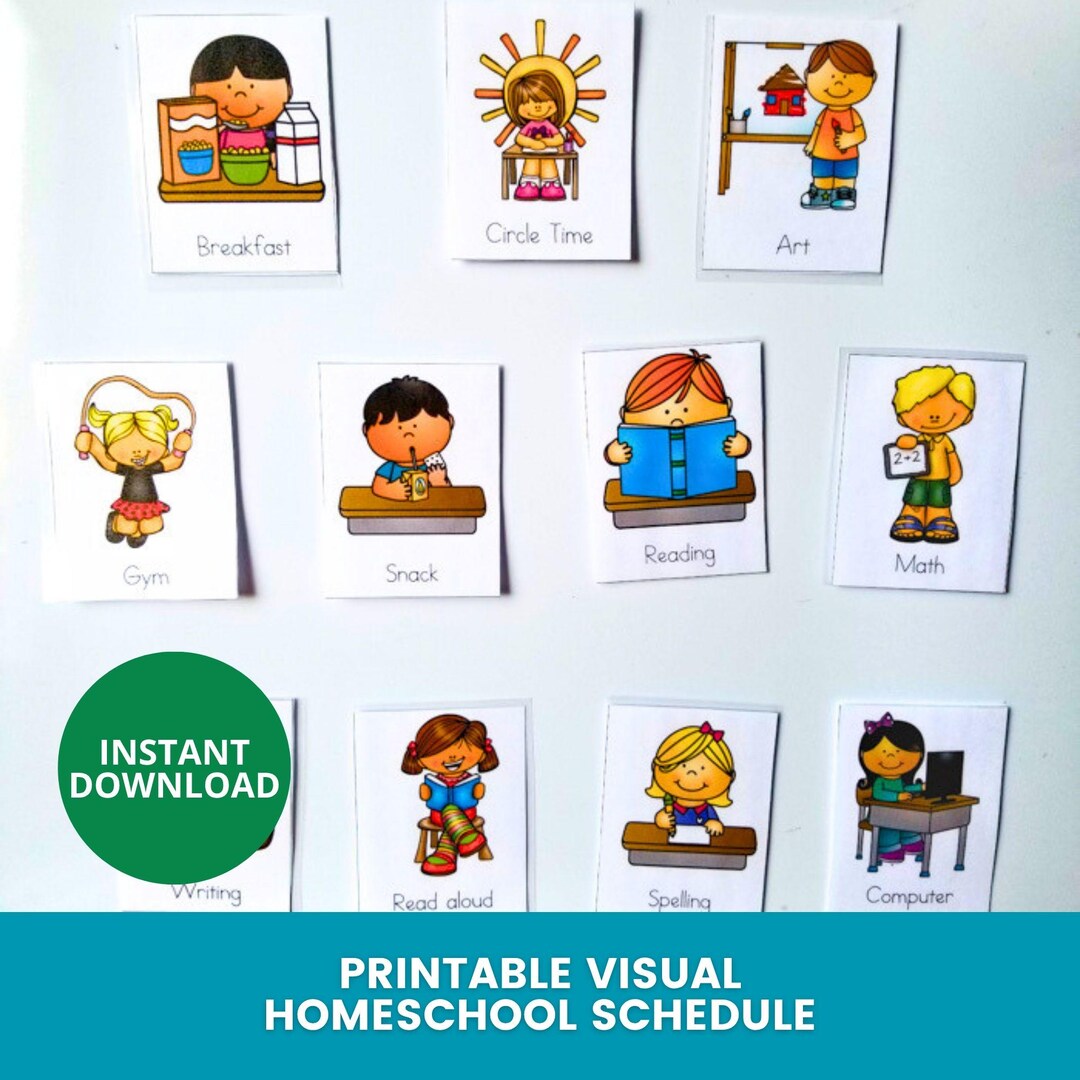 Visual Homeschool Schedule Printable, Daily Routine Cards for Kids ...