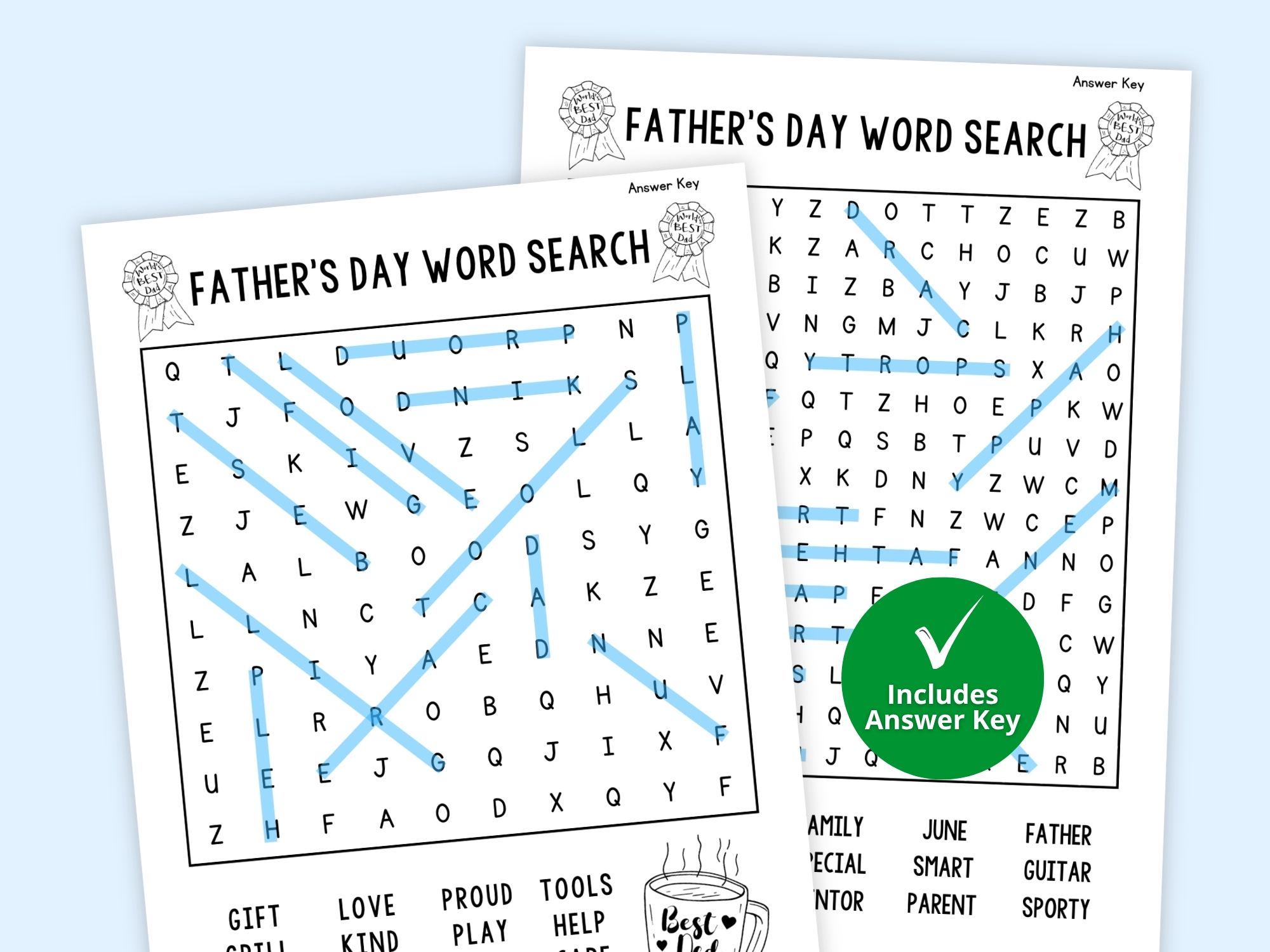 Fathers Day Word Search Printable, Kids Activity Sheet, June Holiday ...